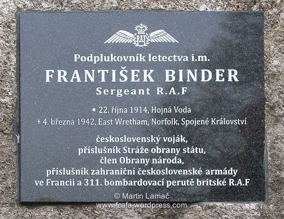 Frantisek Binder Memorial Plaque | Free Czechoslovak Air Force ...